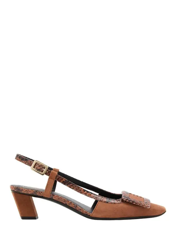ROGER VIVIER Belle Vivier Python-effect Suede Slingback Pumps - Brown