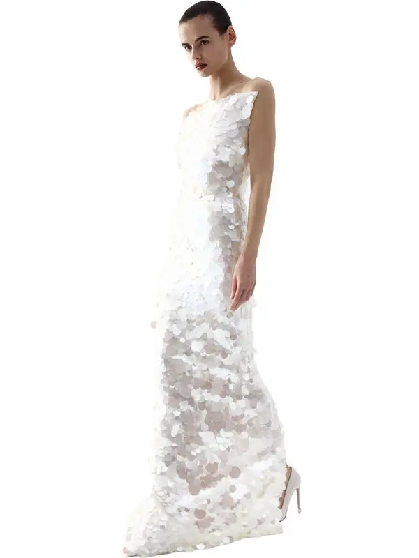 THE NEW ARRIVALS ILKYAZ OZEL Fuji Sequined Maxi Dress - White