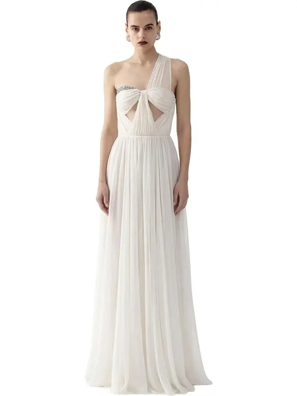 THE NEW ARRIVALS ILKYAZ OZEL Sahra Pleated Silk Maxi Dress - White
