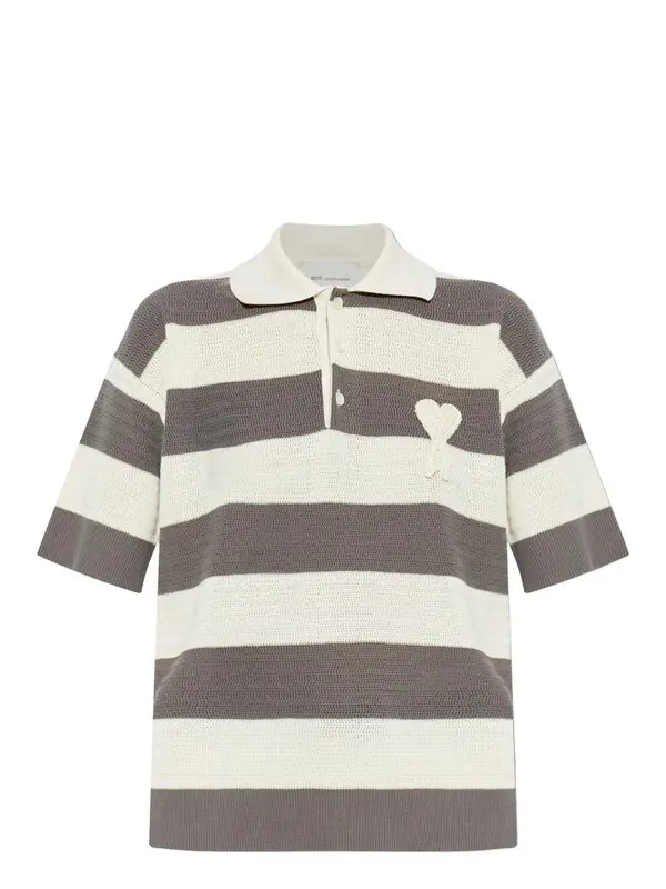 Ami Striped Knit Polo - Grey