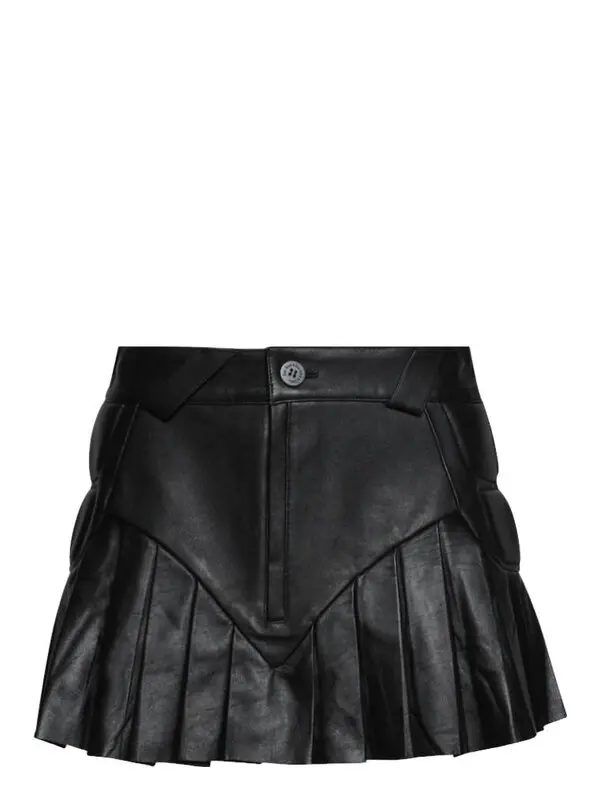 Natasha Zinko Pleated Moto Leather Mini Skirt - Black