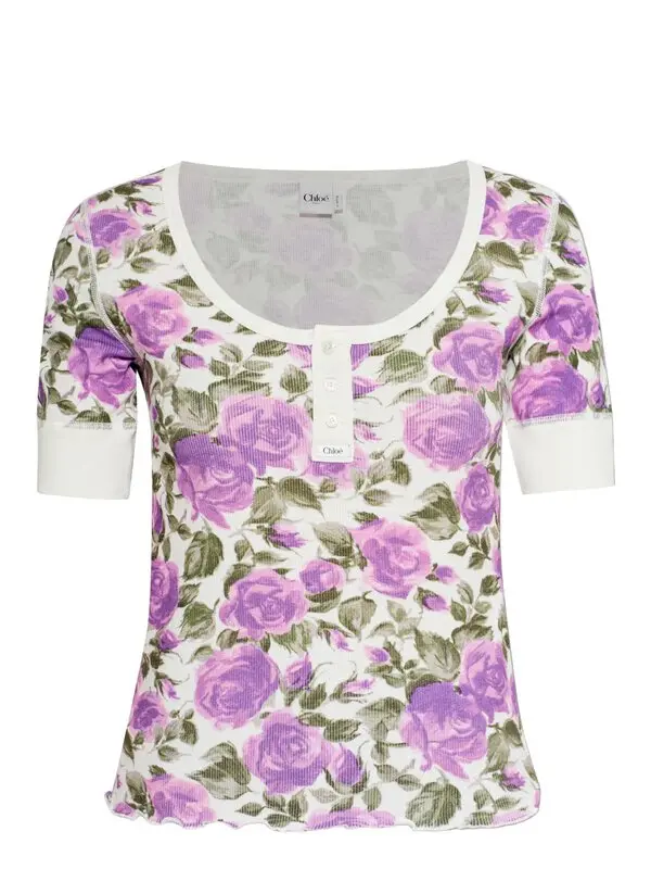 Chloé Floral Ribbed Knit Top - Purple