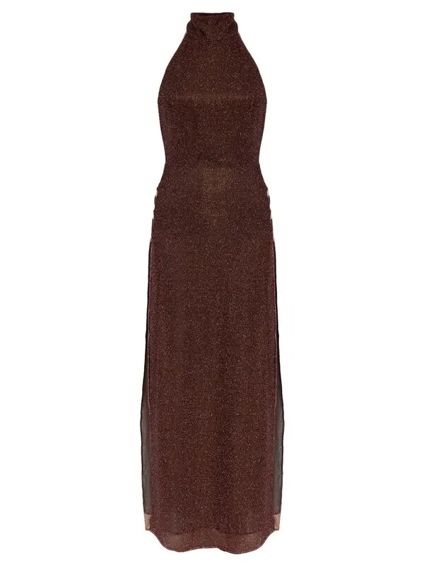 Oseree Lurex Thread Ankle-length Dress - Brown