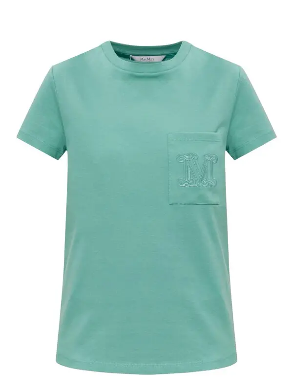 Max Mara T-shirt With Embroidered Pocket - Green