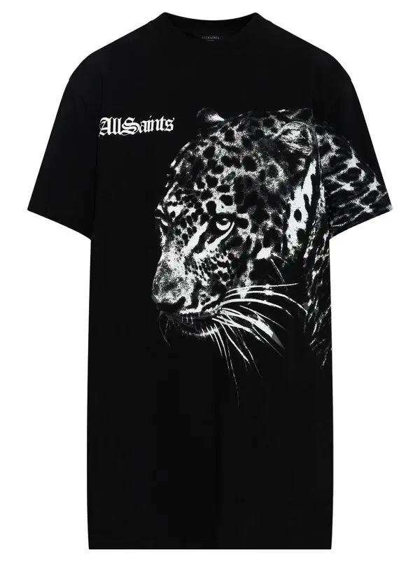 ALLSAINTS Zaya Leopard Print T-shirt Dress - Black
