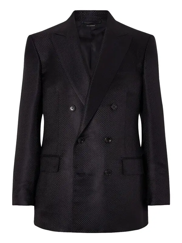TOM FORD Double-breasted Silk-hopsack Blazer - Black