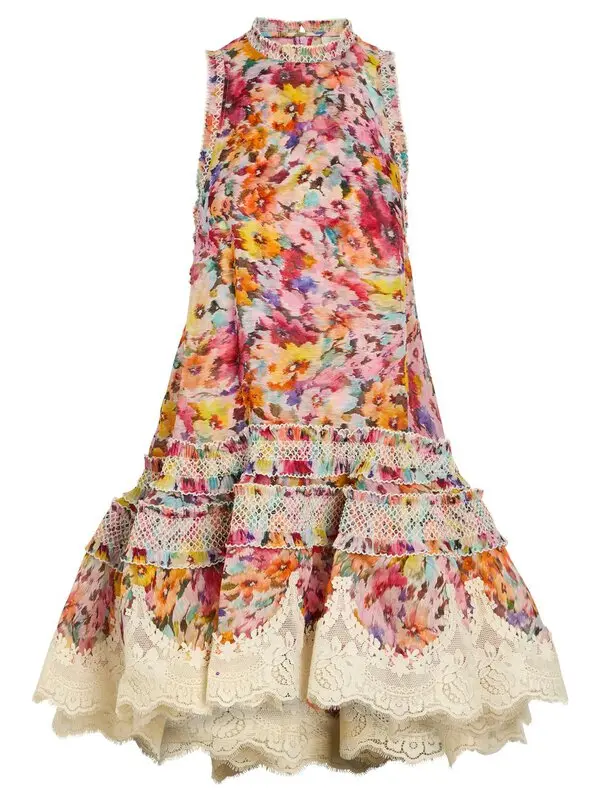 Zimmermann Luna Floral-print Linen And Silk-blend Mini Dress - Multicoloured