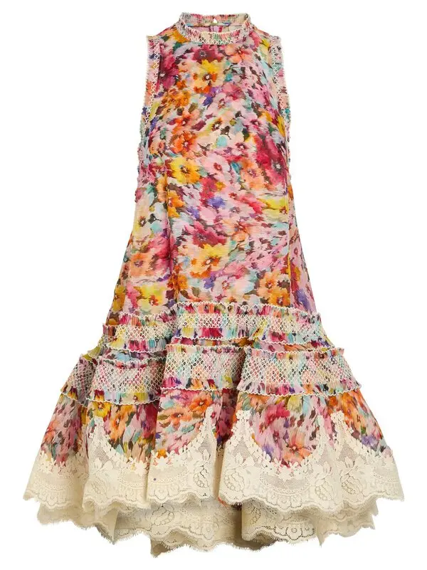 Zimmermann Luna Floral-print Linen And Silk-blend Mini Dress - Multicoloured