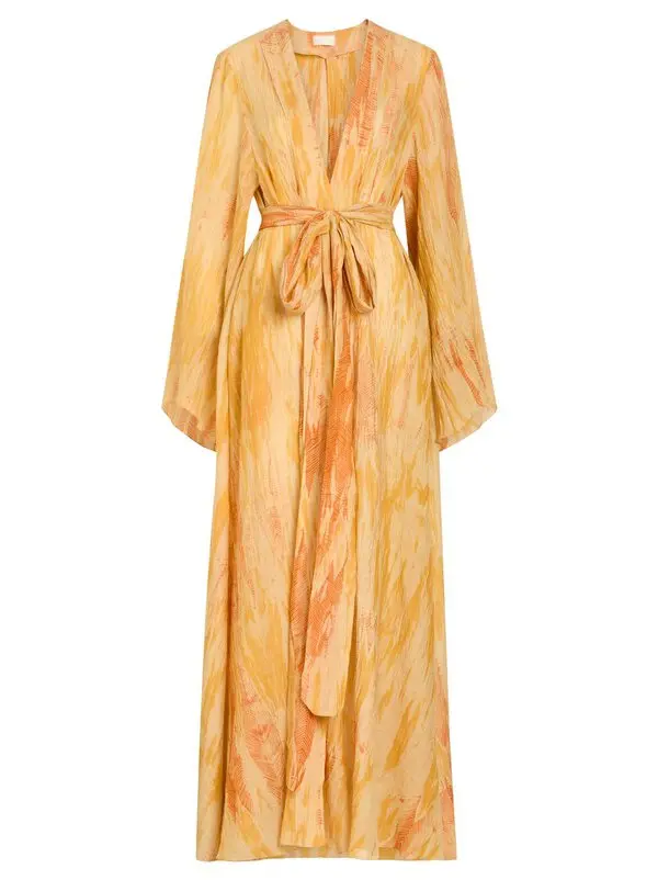DELOS Azura Printed Cotton And Silk-blend Maxi Dress - Yellow