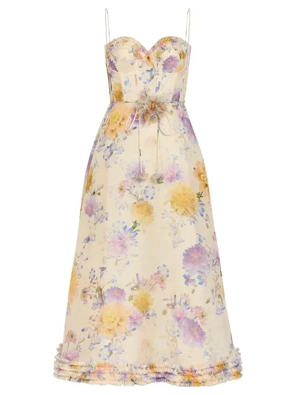 Zimmermann Floral-appliquéd Linen And Silk-blend Midi Dress - Cream