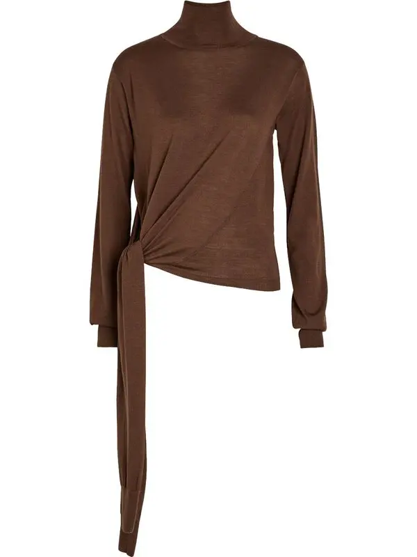 RÓHE Tied Sleeve Detail Wool And Silk-blend Jumper - Brown