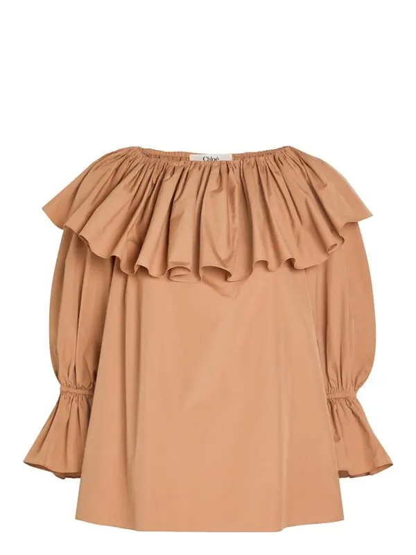 Chloé Ruffle Cotton-poplin Blouse - Sand