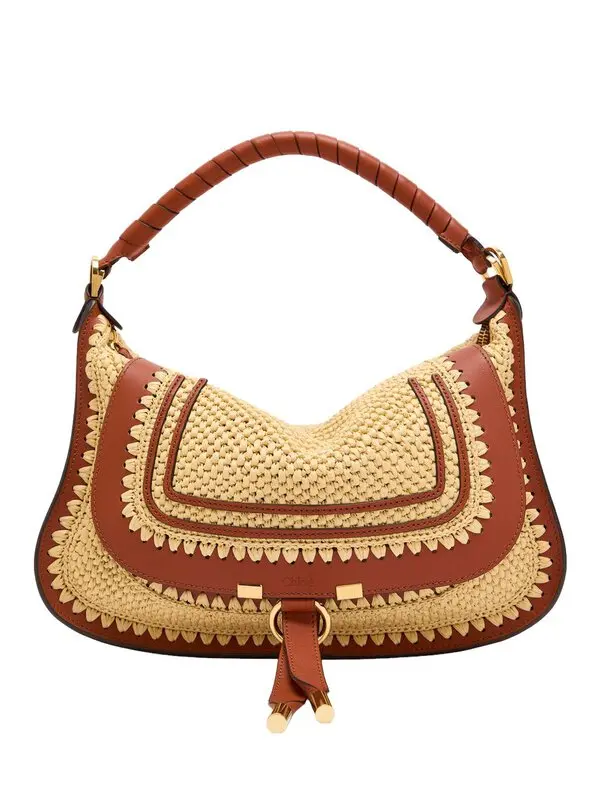 Chloé Marcie Leather And Raffia Shoulder Bag - Brown