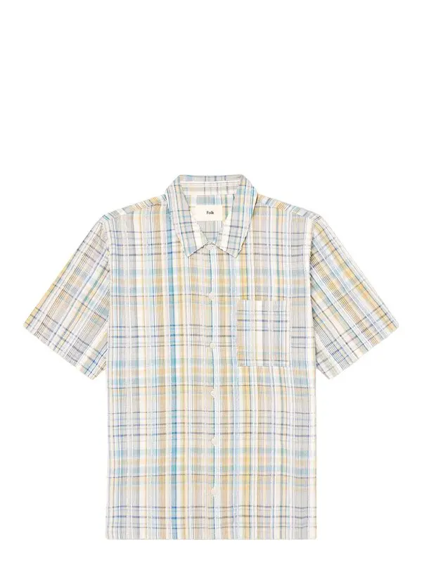 Folk Gabe Cotton-blend Seersucker Shirt - Blue