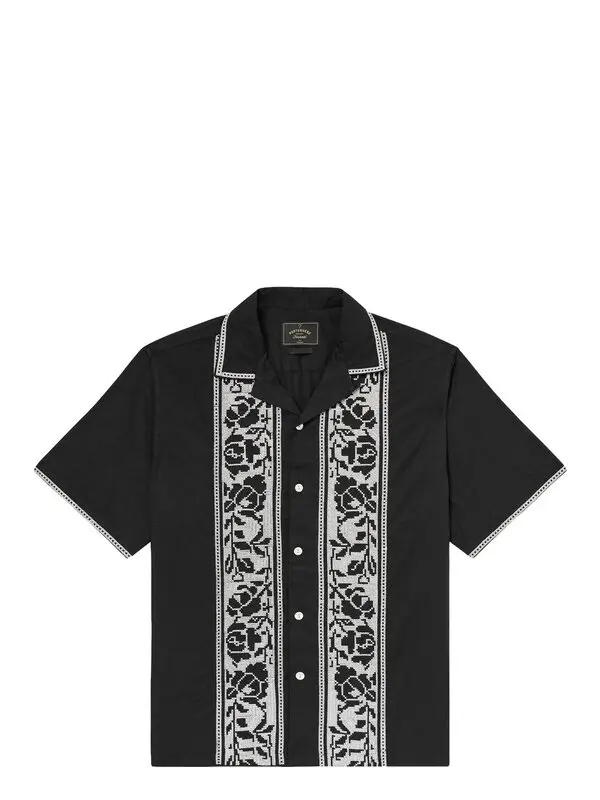 Portuguese Flannel Convertible-collar Embroidered Cotton Shirt - Black