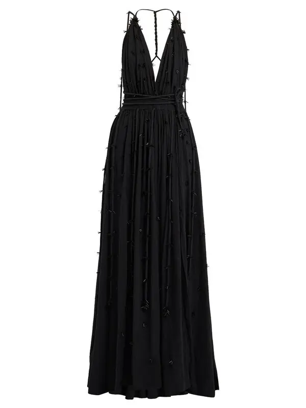 Caravana Bead-embellished Halterneck Maxi Dress - Black