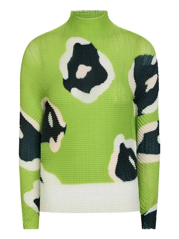 Issey Miyake Printed Pleated Woven Top - Green