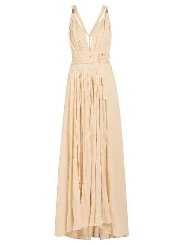 Caravana Adjustable Tie Halterneck Maxi Dress - Natural