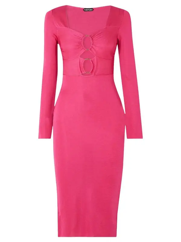 TOM FORD Cutout Embellished Knit Midi Dress - Fuchsia
