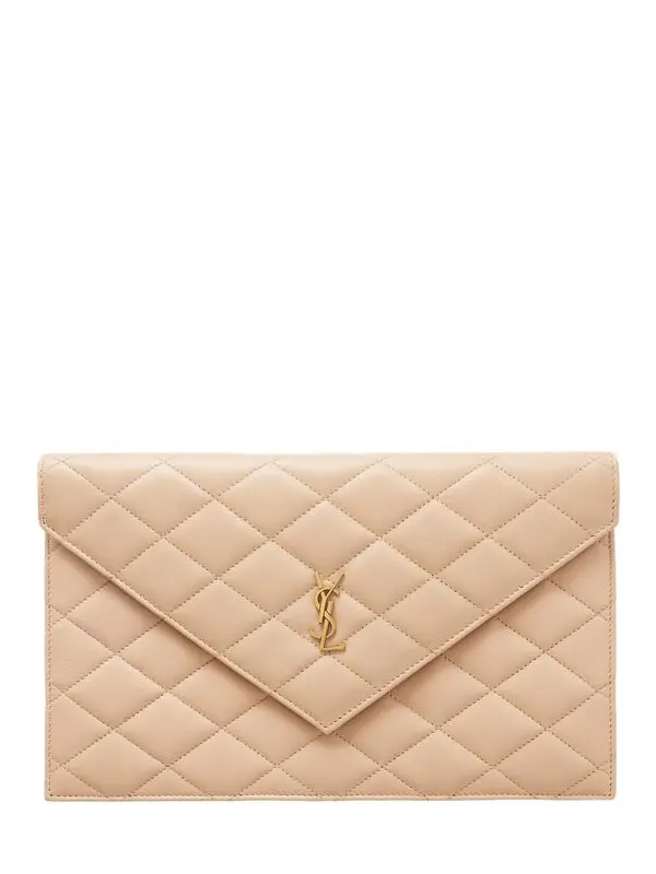 Saint Laurent Paris Matelassé Leather Pouch - Neutrals