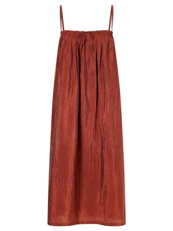 Saint Laurent Gathered Taffeta Midi Dress - Burgundy