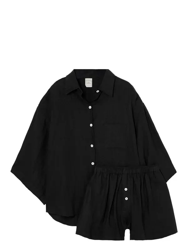 DEIJI STUDIOS Linen Shirt And Shorts Set - Black