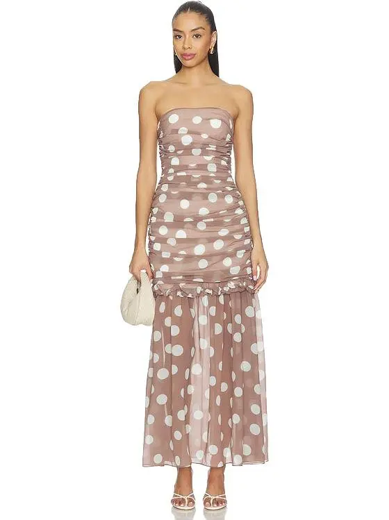 ELLIATT Sola Polkadot Strapless Gown - Brown & White