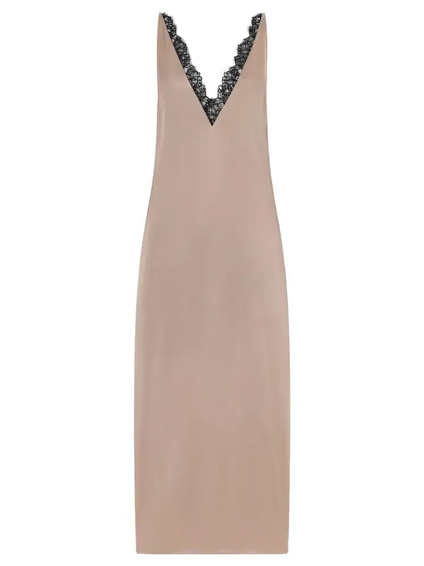 Stella McCartney Lace-trimmed Satin Midi Dress - Brown