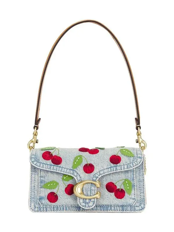 COACH Cherry Embroidered Denim Tabby 20 Shoulder Bag - Denim Multi