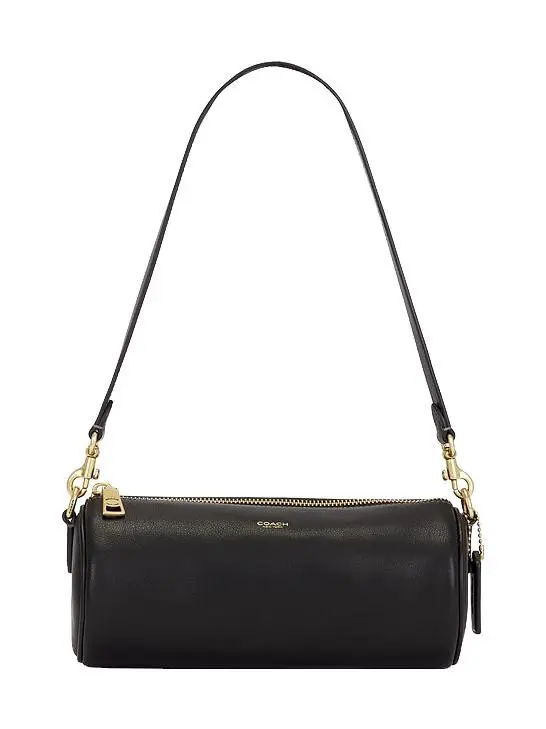 COACH Natural Grain Leather Barrel Bag - Black