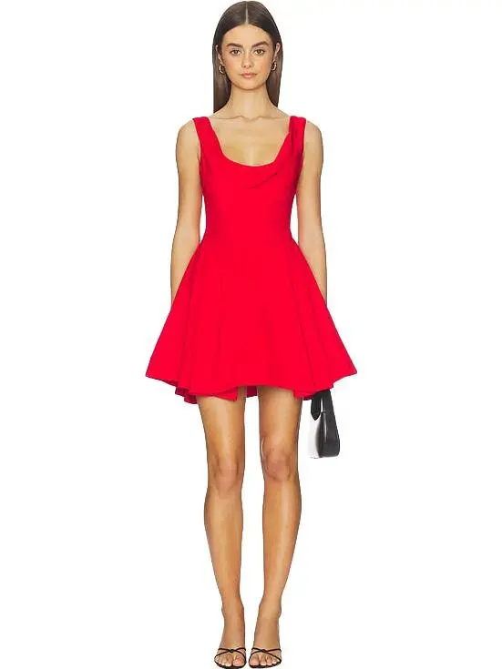 Alice + Olivia Estrella Draped Flare Mini Dress - Chili Pepper