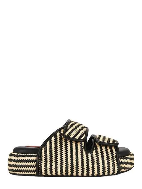 SIMONMILLER Stripe Raffia Cro Slides - Black & White Micro Stripe