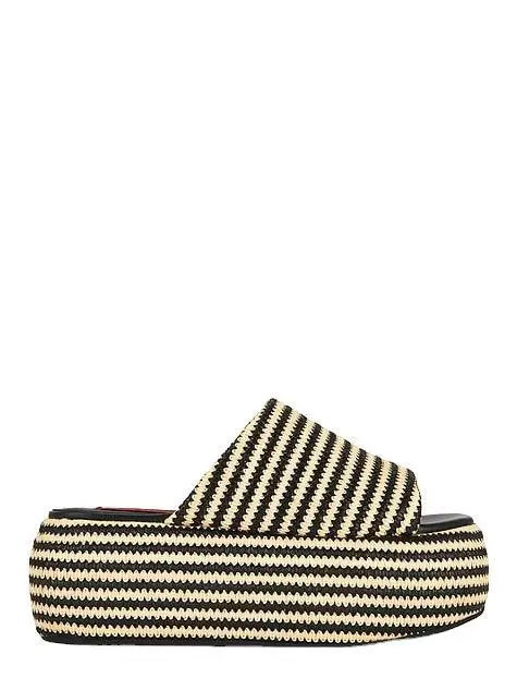 SIMONMILLER Stripe Raffia Cloudy Platform Sandal - Black & White Micro Stripe