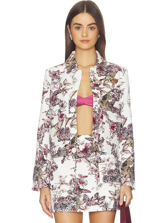 L'Agence Nyx Crop Jacket - White Multi Lrg Butterfly Jungle