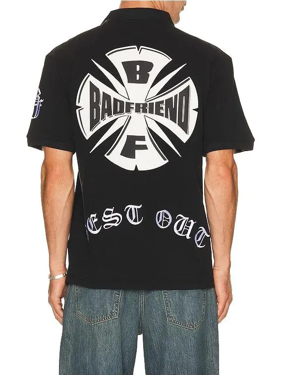 BADFRIEND Best Out Embroidered Knit Polo In Black - Black & White