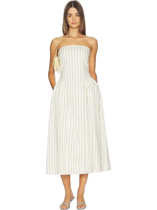 Faithfull The Brand Benetta Midi Dress - Fiori Stripe Lemon