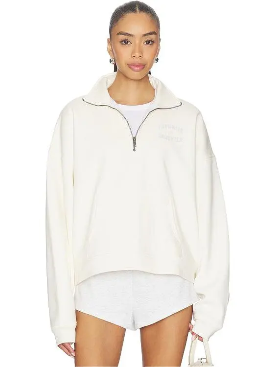 FAVORITE DAUGHTER Half Zip Fleece Lined Sweater - Gardenia & Light Sage