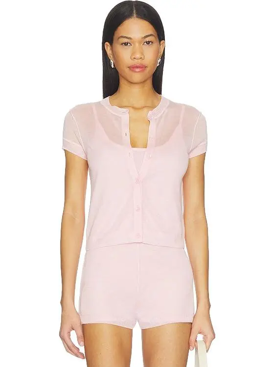 Central Park West Serena Sheer Cardi With Cami Top - Baby Pink