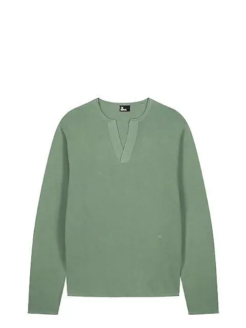 The Kooples Brand-embroidered Tunisian-collar Cotton-knit Sweatshirt - Lichen