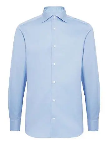 Boggi Milano Point-collar Slim Fit Cotton-twill Shirt - Light Blue