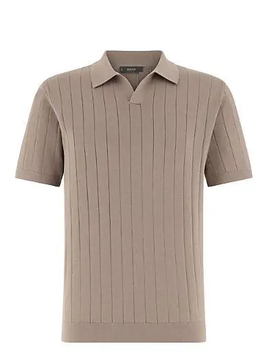 Boggi Milano Ribbed Relaxed-fit Cotton And Silk Polo Shirt - Taupe