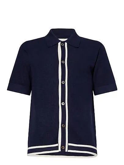CHE Jorge Button-through Knitted Polo Top - Navy