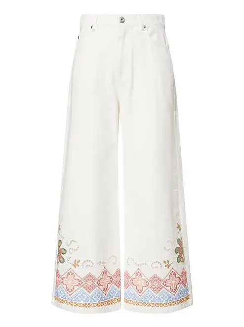 Max Mara Embroidered Wide-leg Denim Jeans - 009 White