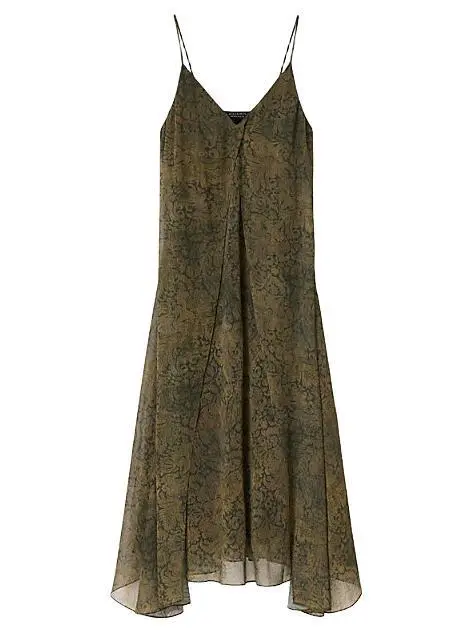 ALLSAINTS Vanda V-neck Graphic-print Woven Midi Dress - Sirius Gold Bl