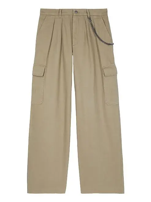 The Kooples Chain-embellished Cotton Cargo Trousers - Beige