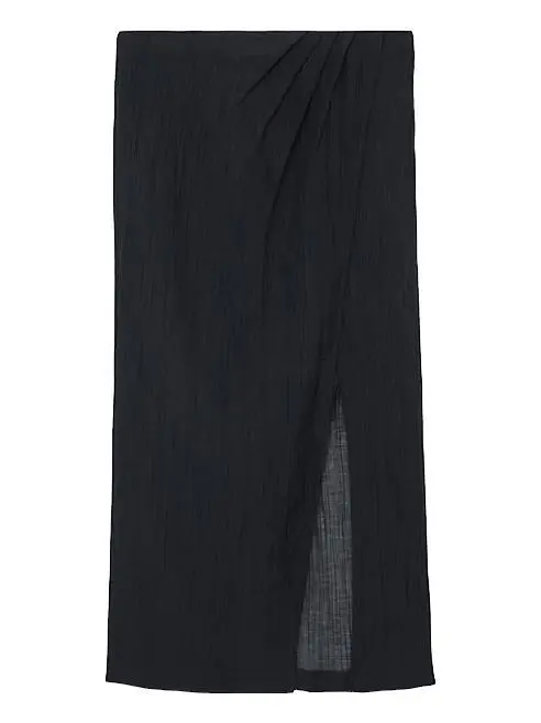 REISS Wrap-front Cotton-blend Maxi Skirt - Navy