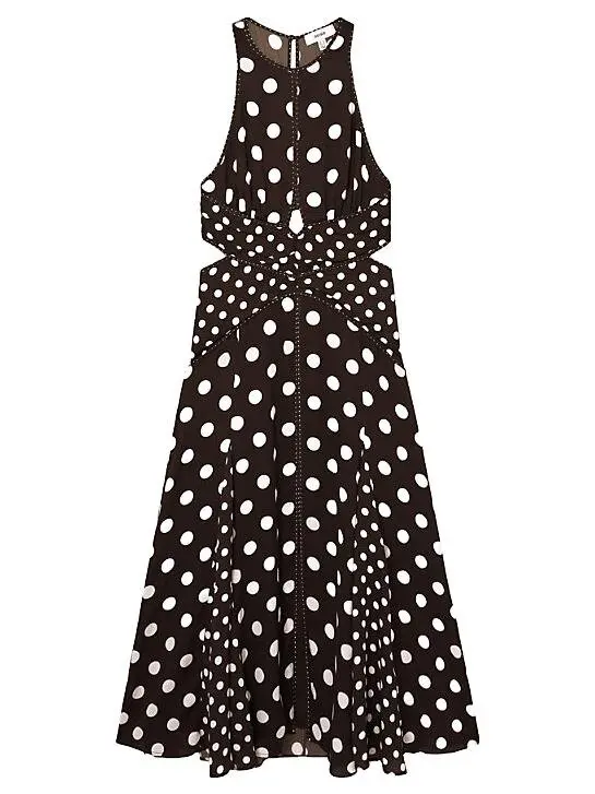 REISS Polka-dot Woven Maxi Dress - Chocolate Brown Ivory