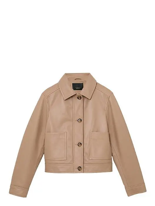 REISS Sonny Leather Trucker Jacket - Neutral