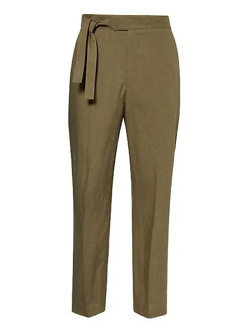 Paul Smith Tie-waist Straight-leg Linen Trousers - Olive