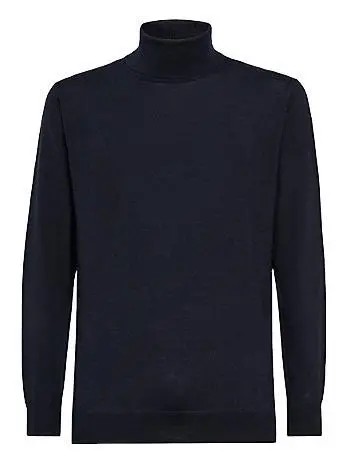 Boggi Milano Merino Wool Polo Neck Jumper - Navy Blue